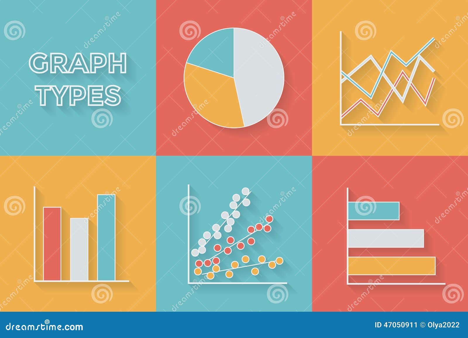 Icônes Dans Le Style Plat Types De Graphique - Ensemble De Illustration ...