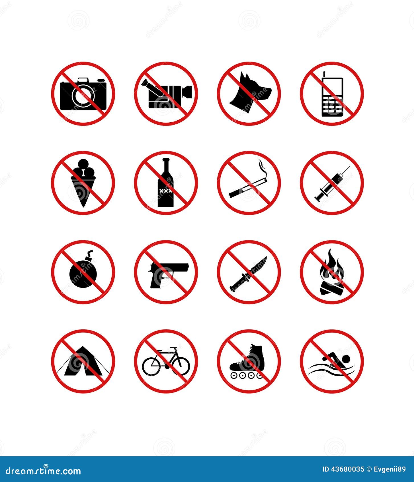 16 Icônes De Interdiction De Signes Illustration de Vecteur ...