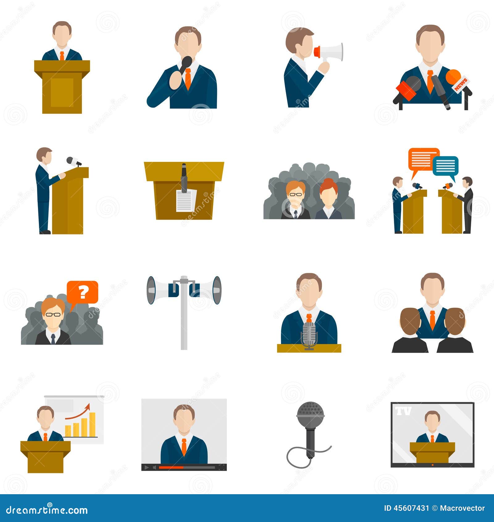 Icônes De Prise De Parole En Public Illustration de Vecteur ...