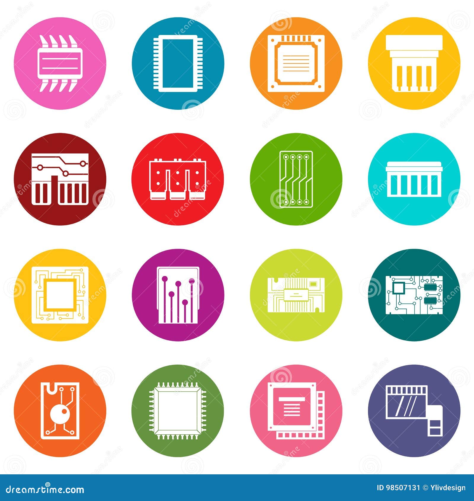 Icônes De Puces Ensemble De Beaucoup De Couleurs Illustration de ...