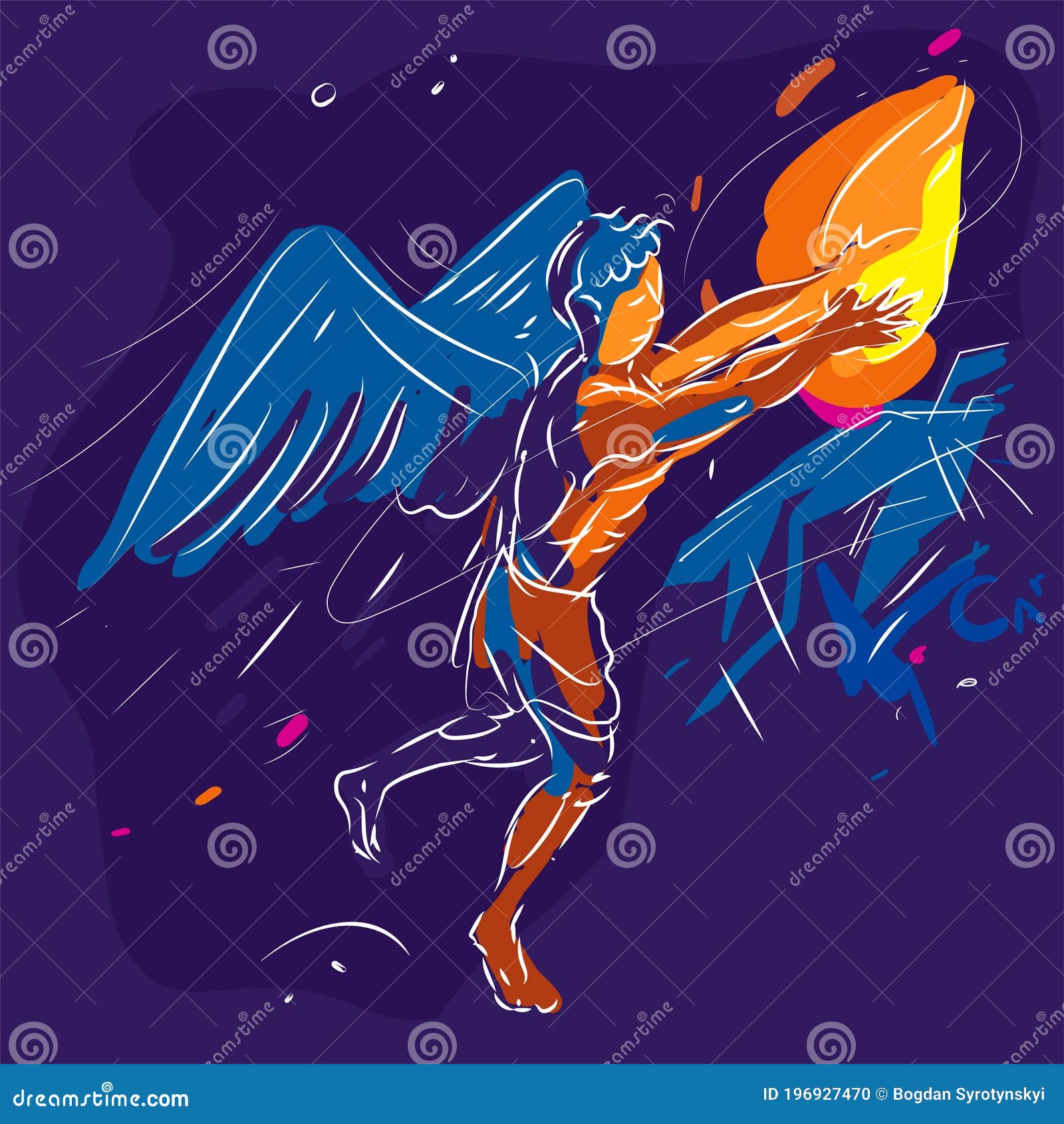 Icarus Flies To Sun Open Book Illustration Ancient Greek Legend Cartoon ...