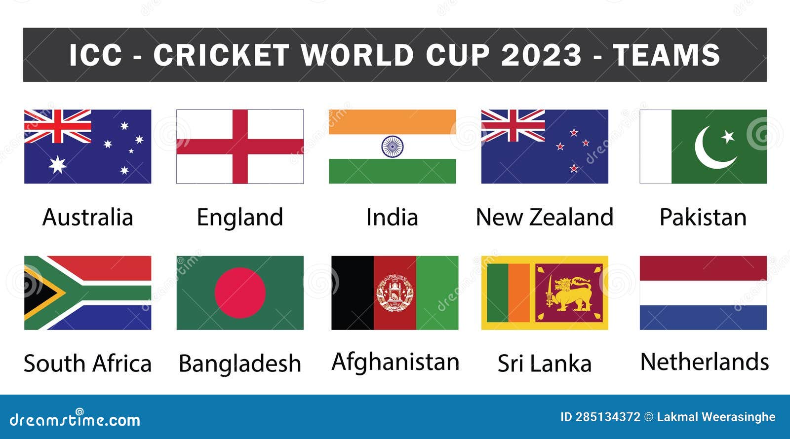 ICC - Cricket World Cup 2023 - Teams Stock Illustration - Illustration ...