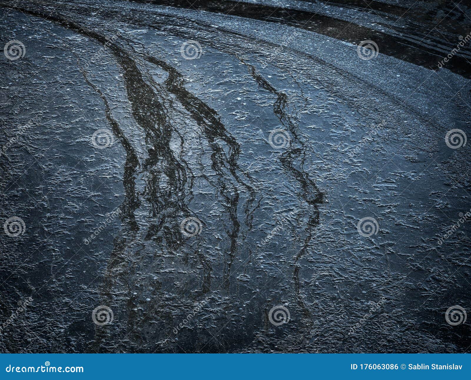 Ice with Abstract Streaks on the Surface. Natural Dark Background with ...