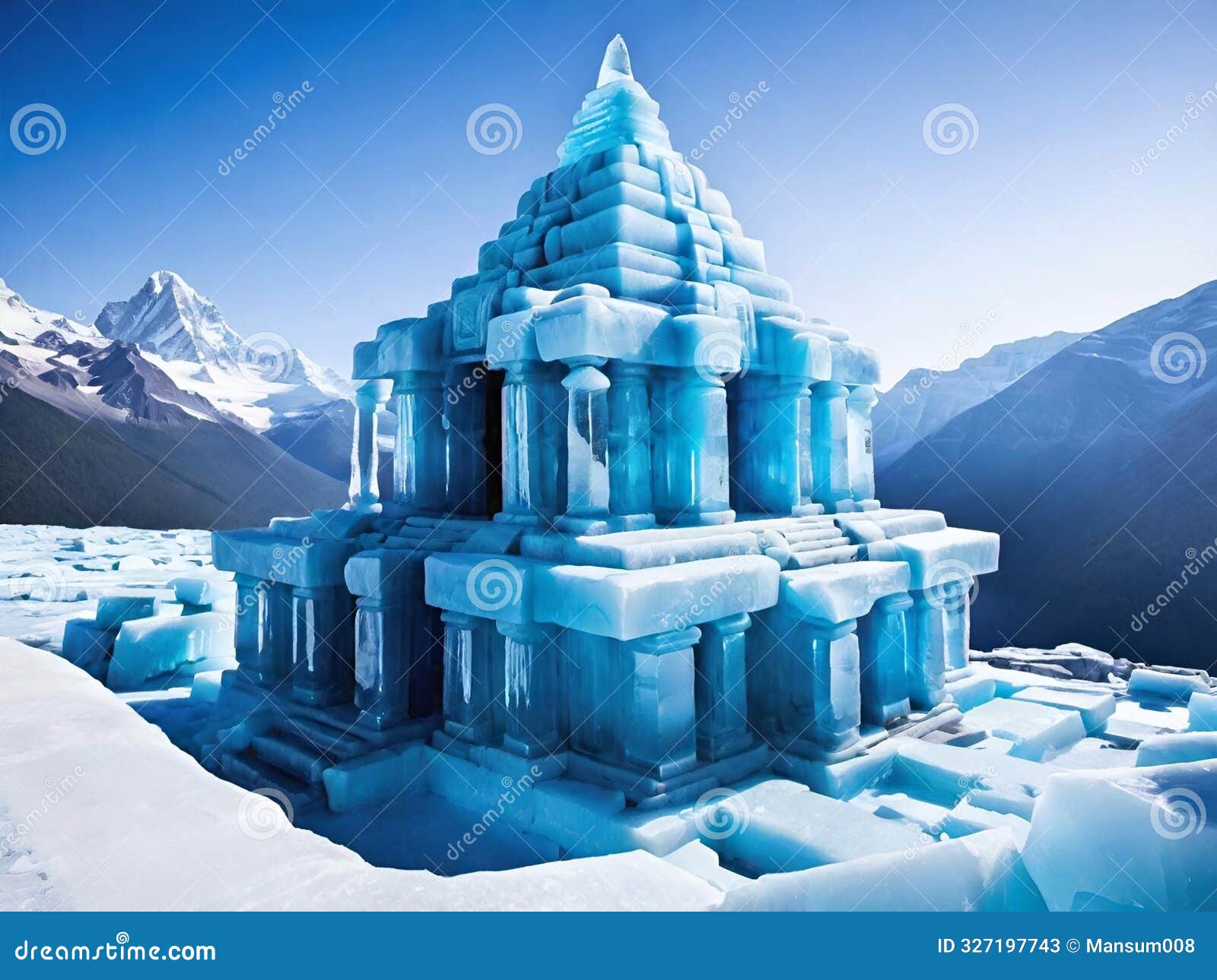 Ice Ancient Temple in the Snow Stock Illustration - Illustration of ...