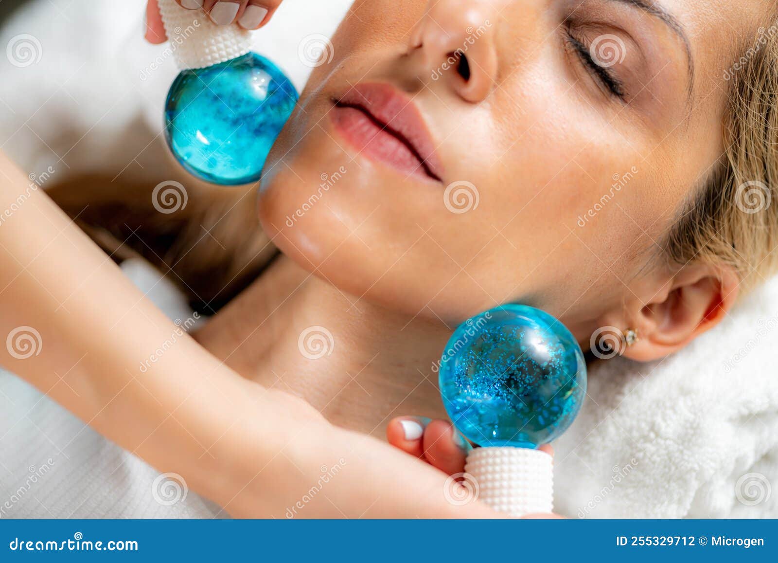 Ice Balls Face Massage for Chin Stock Photo - Image of indoors, blue ...
