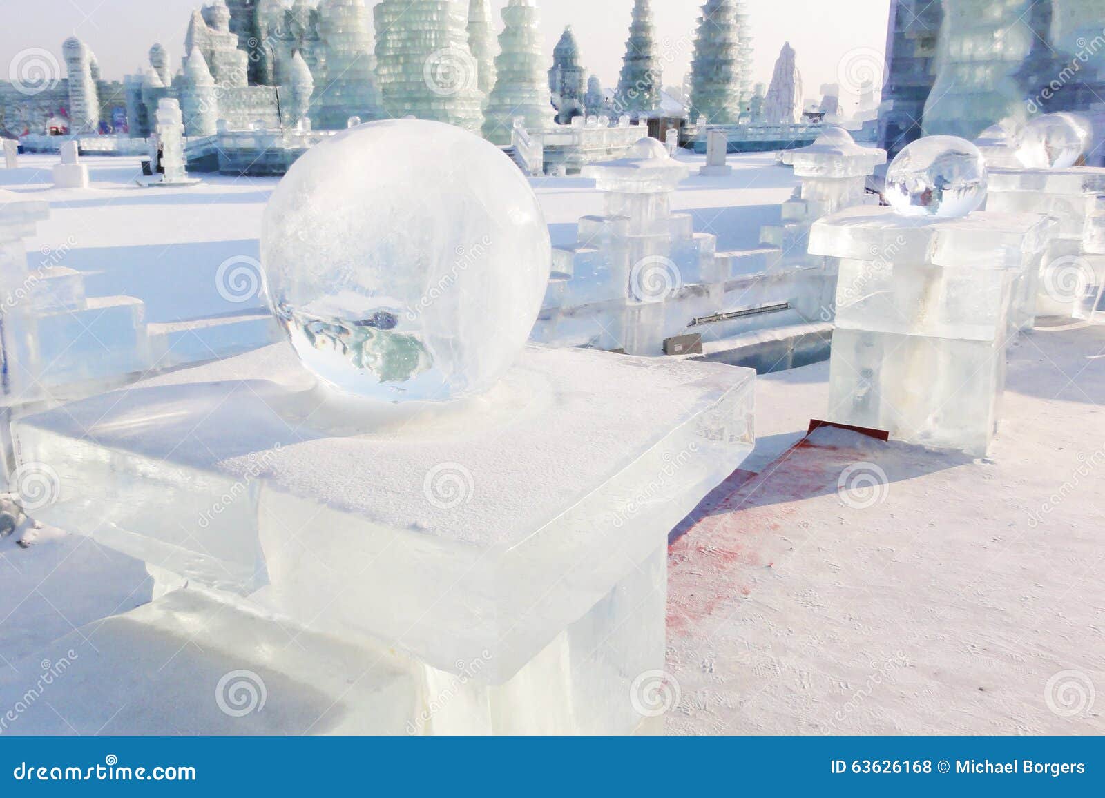 Ice Balls in Front of Ice Buildings Stock Photo - Image of snow, pagoda ...