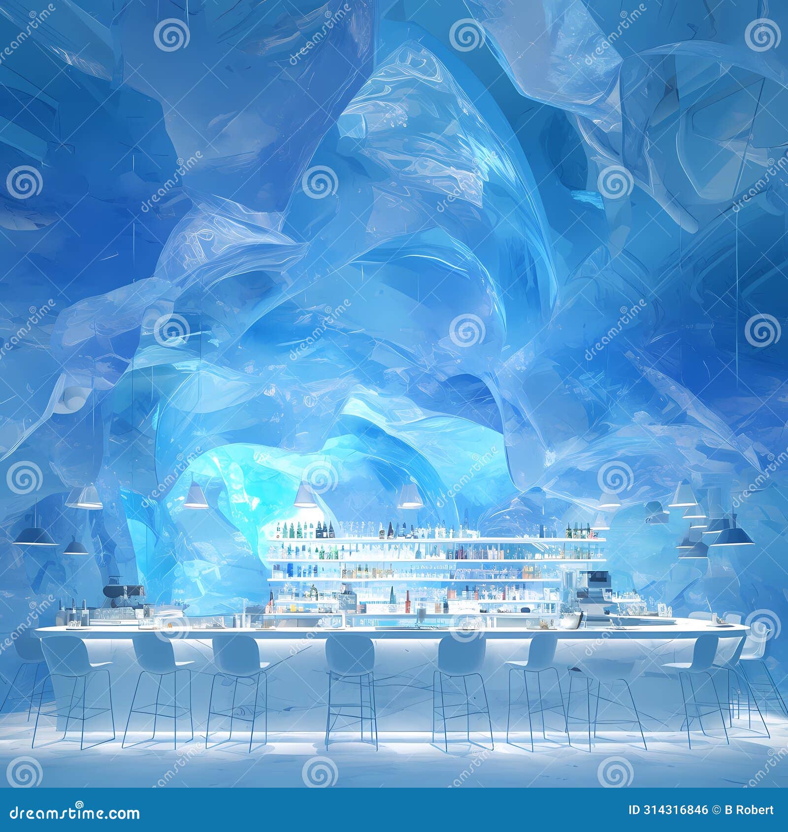 Ice Bar with Glacial Aesthetic and Lush Setting Stock Illustration ...