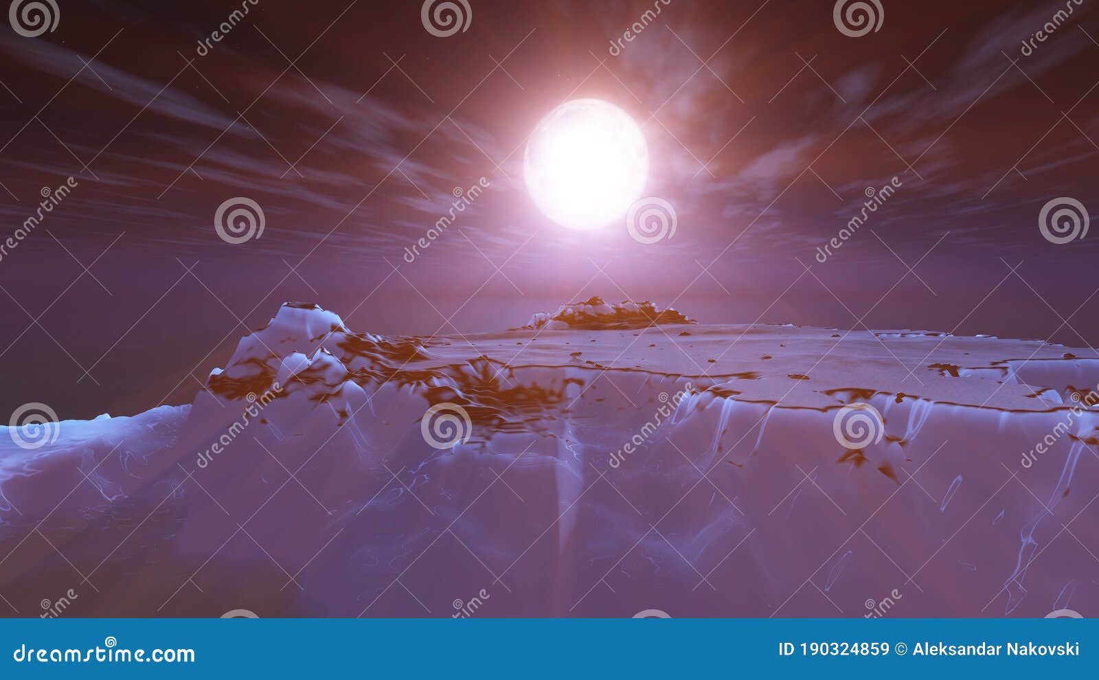 Ice Berg Night Full Moon, 3d Render Stock Illustration - Illustration ...