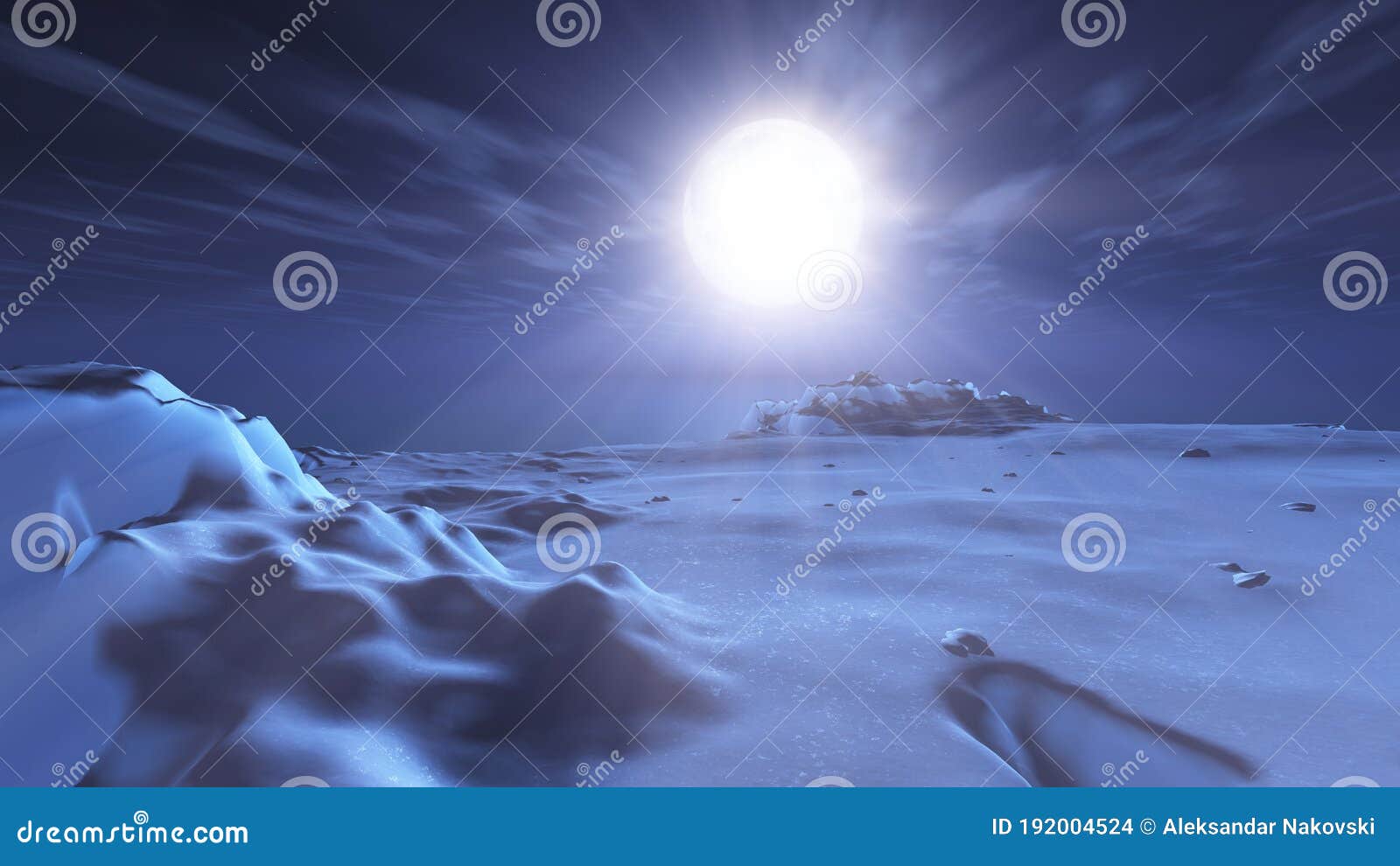 Ice Berg Night Full Moon, 3d Render Stock Illustration - Illustration ...