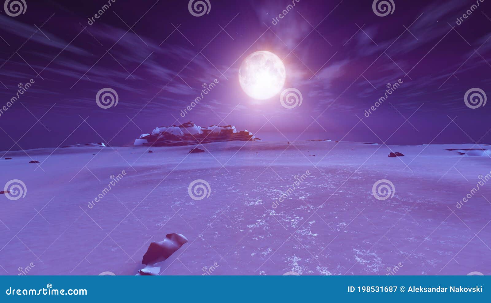 Ice Berg Night Full Moon, 3d Render Stock Illustration - Illustration ...