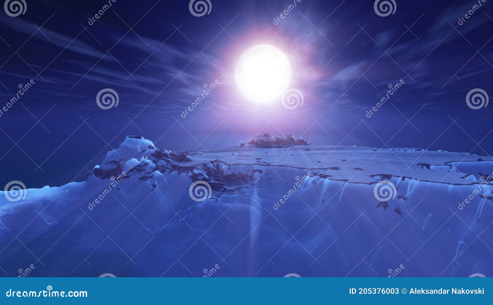 Ice Berg Night Full Moon, 3d Render Stock Illustration - Illustration ...