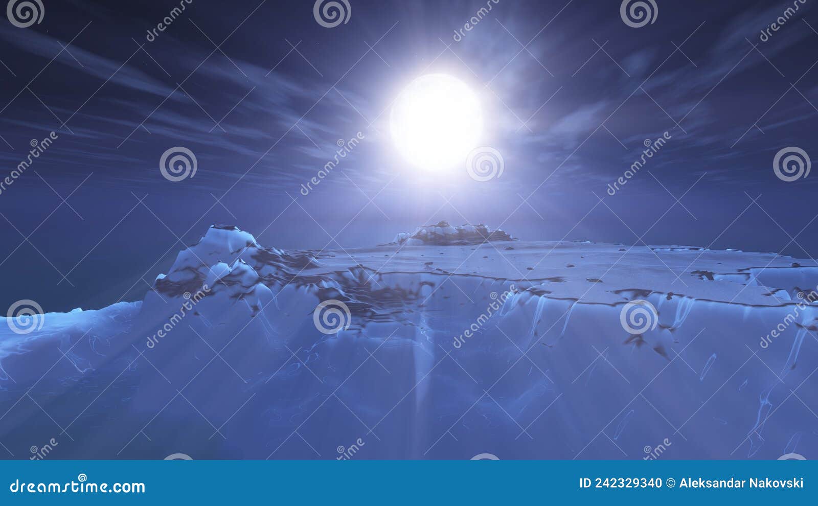 Ice Berg Night Full Moon, 3d Render Stock Illustration - Illustration ...