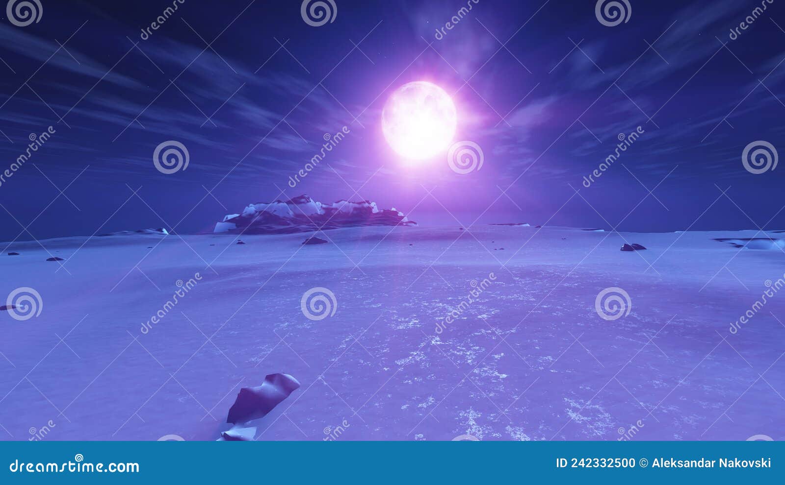Ice Berg Night Full Moon, 3d Render Stock Illustration - Illustration ...