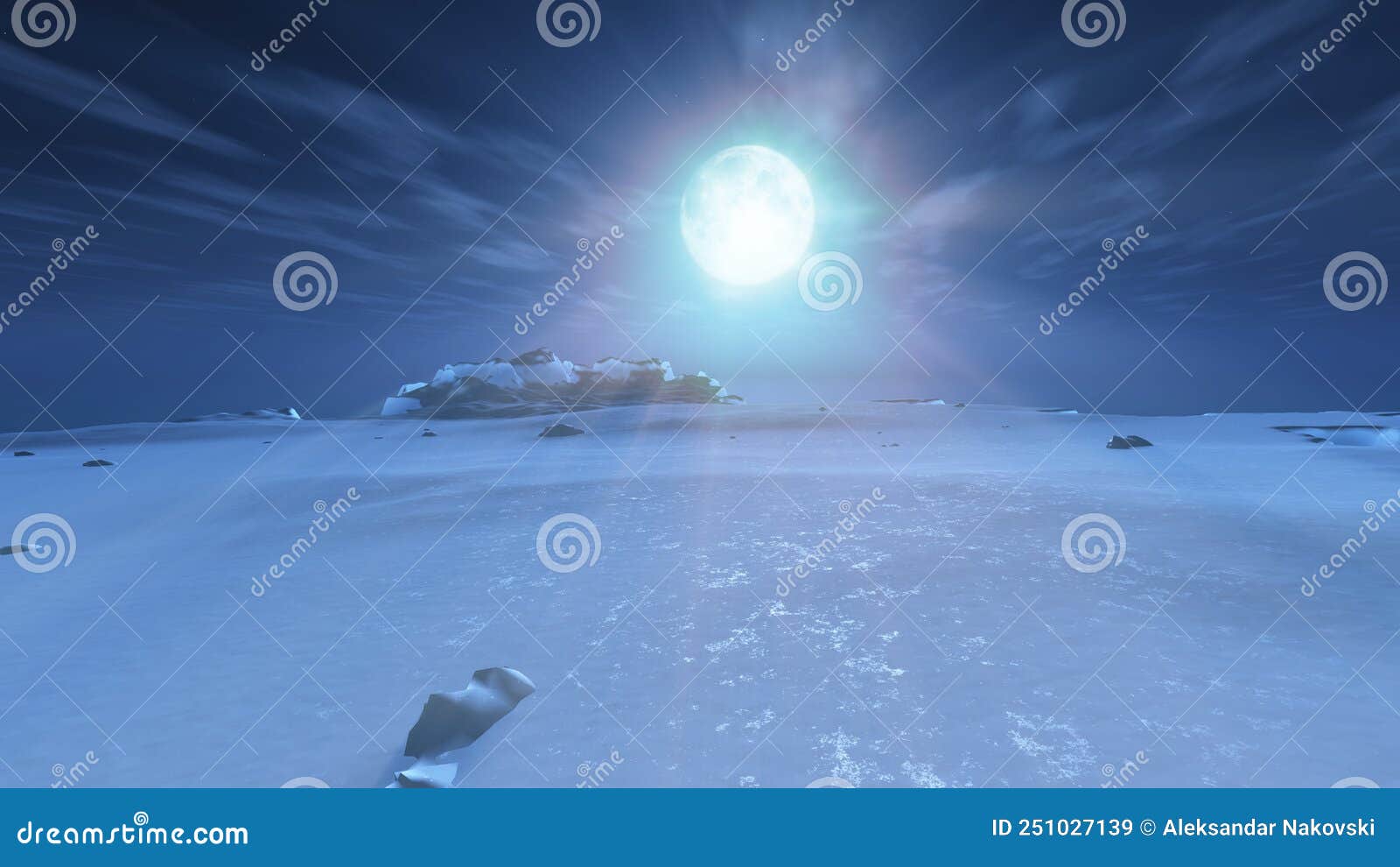 Ice Berg Night Full Moon, 3d Render Stock Illustration - Illustration ...