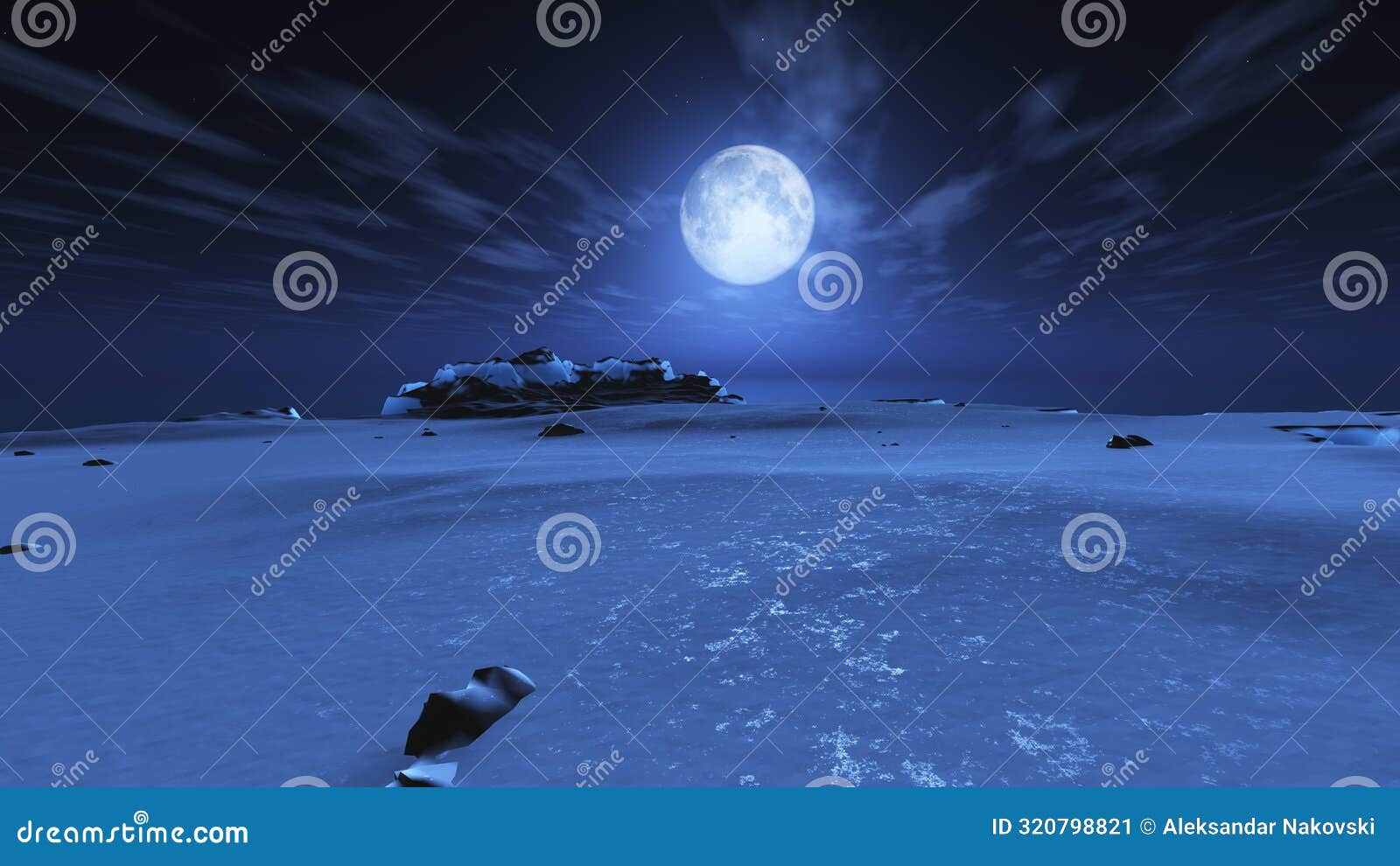 Ice Berg Night Full Moon, 3d Render Stock Illustration - Illustration ...