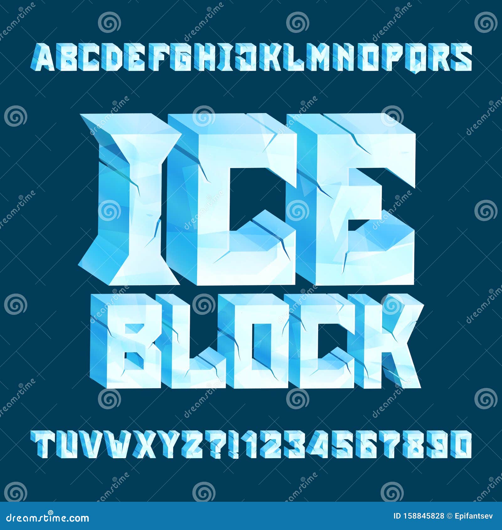 Ice Block Alphabet Font 3d Ice Cracked Letters And Numbers Stock Vector Illustration Of