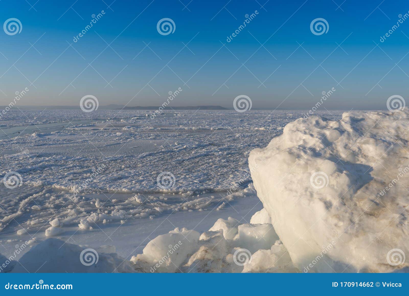 Ice Blocks on the Background of the Frozen Sea Stock Photo - Image of ...