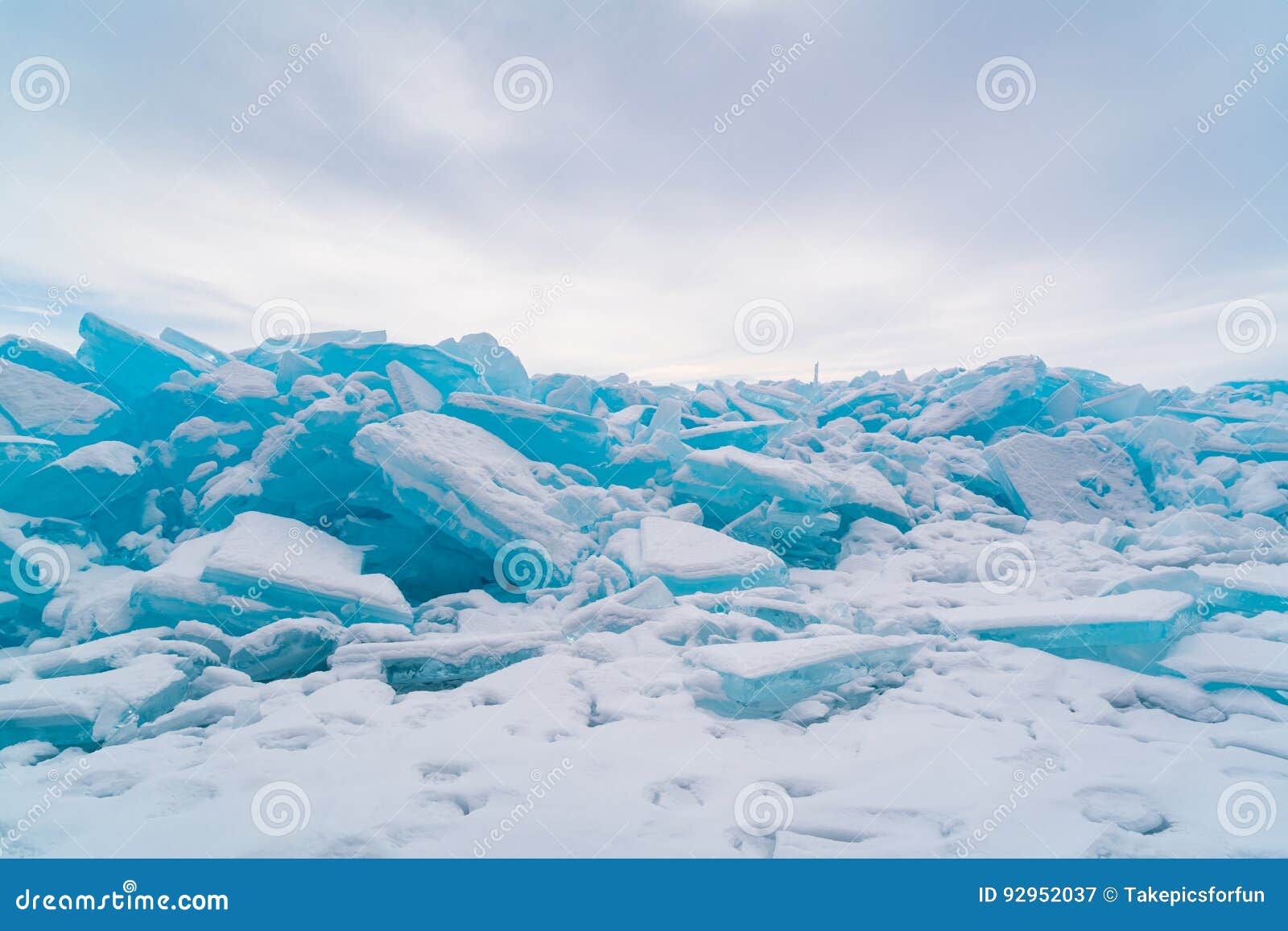 Ice Blocks Covered with Snow in Lake Baikal Stock Image - Image of ...