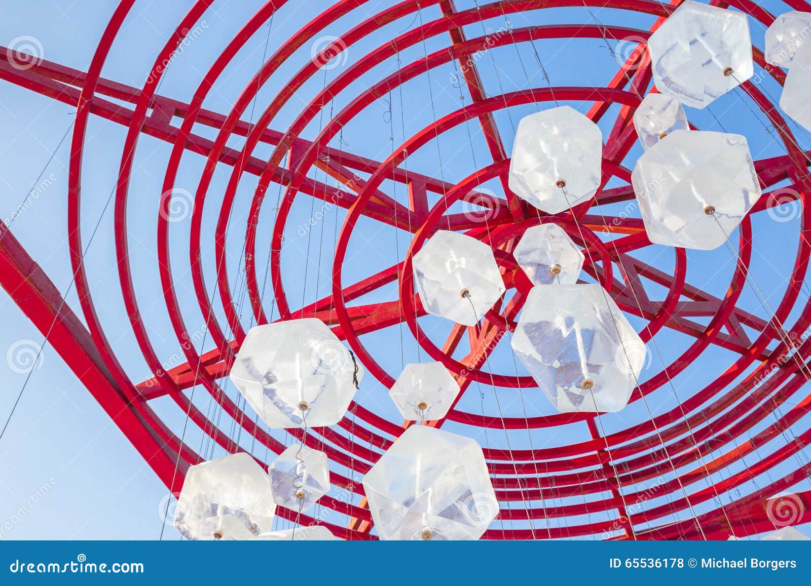 Ice Blocks Hanging from Red Metal Structure Stock Photo - Image of snow ...