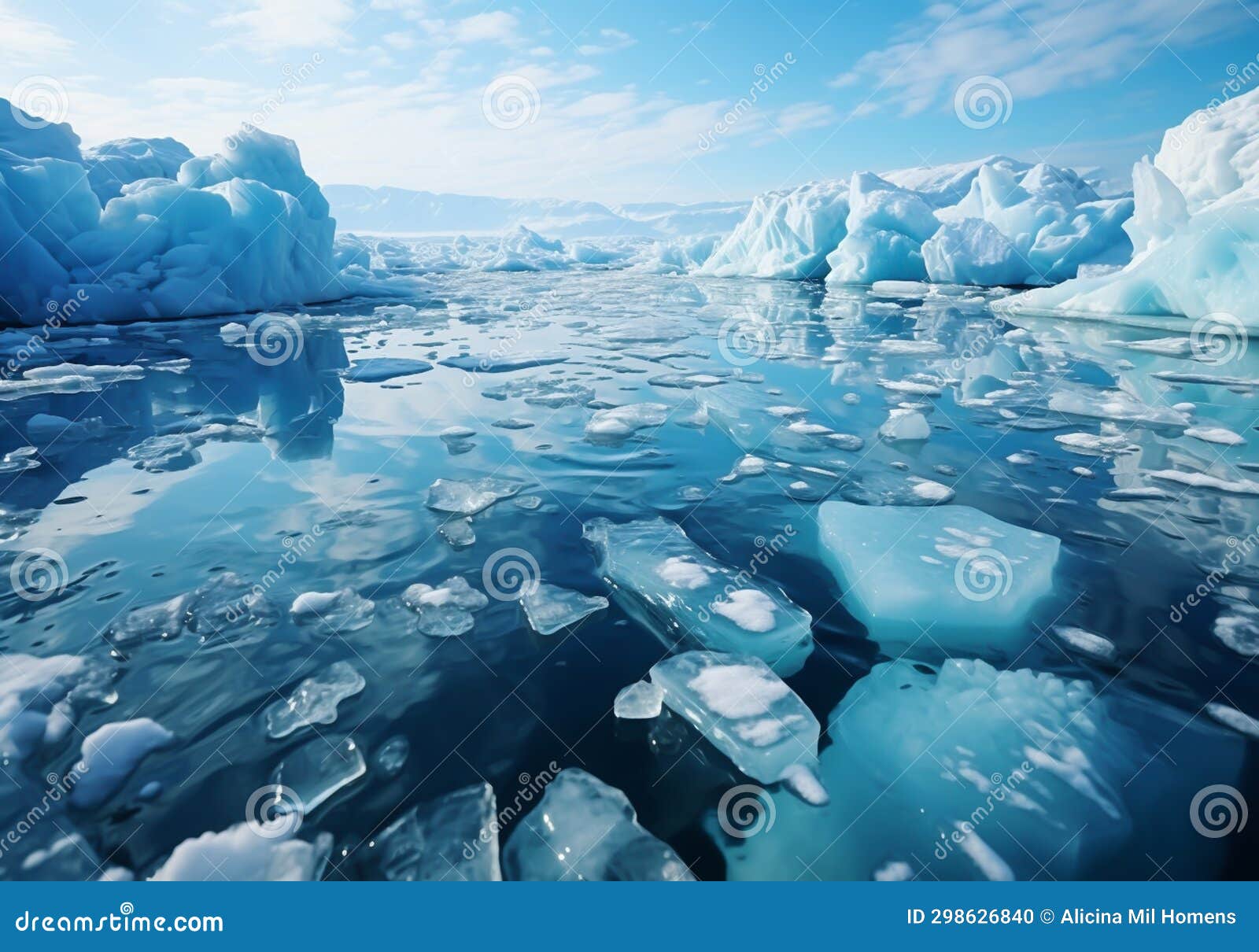 Ice Blocks, Icebergs, on the Surface of the Ocean or Lake, in Polar ...