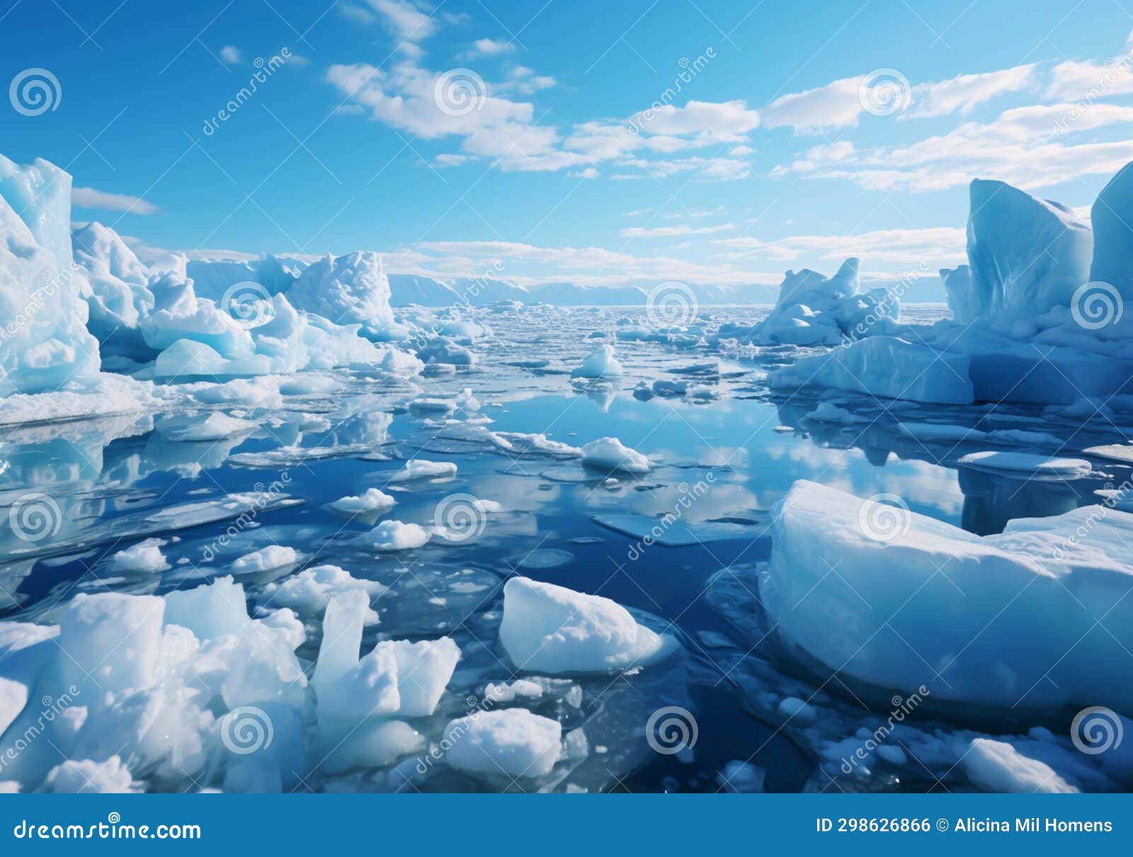Ice Blocks, Icebergs, on the Surface of the Ocean or Lake, in Polar ...