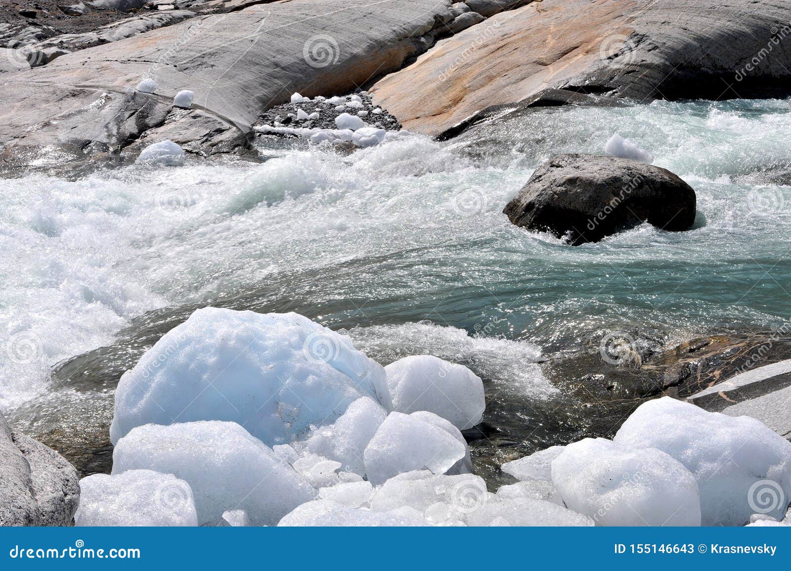 Ice Blocks in the Mountain River, Norway Stock Image - Image of river ...
