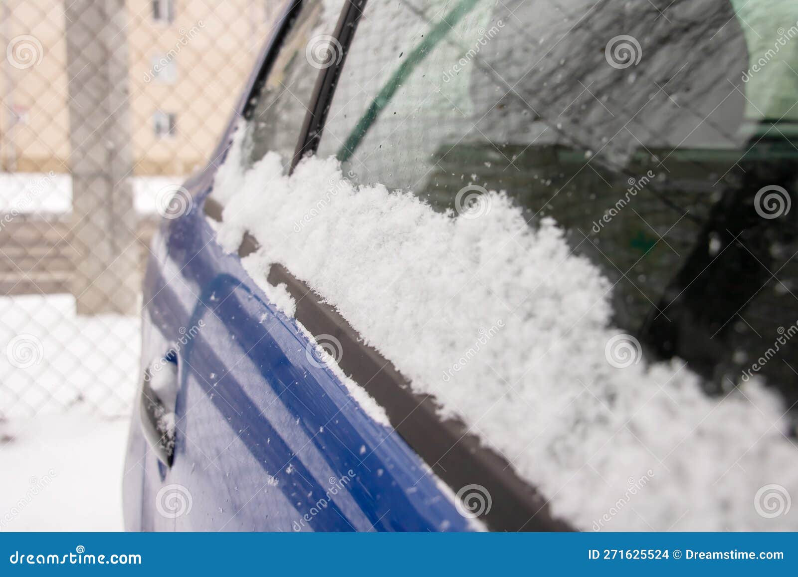 Ice on Blue Car Glass in Winter Stock Photo - Image of weather ...