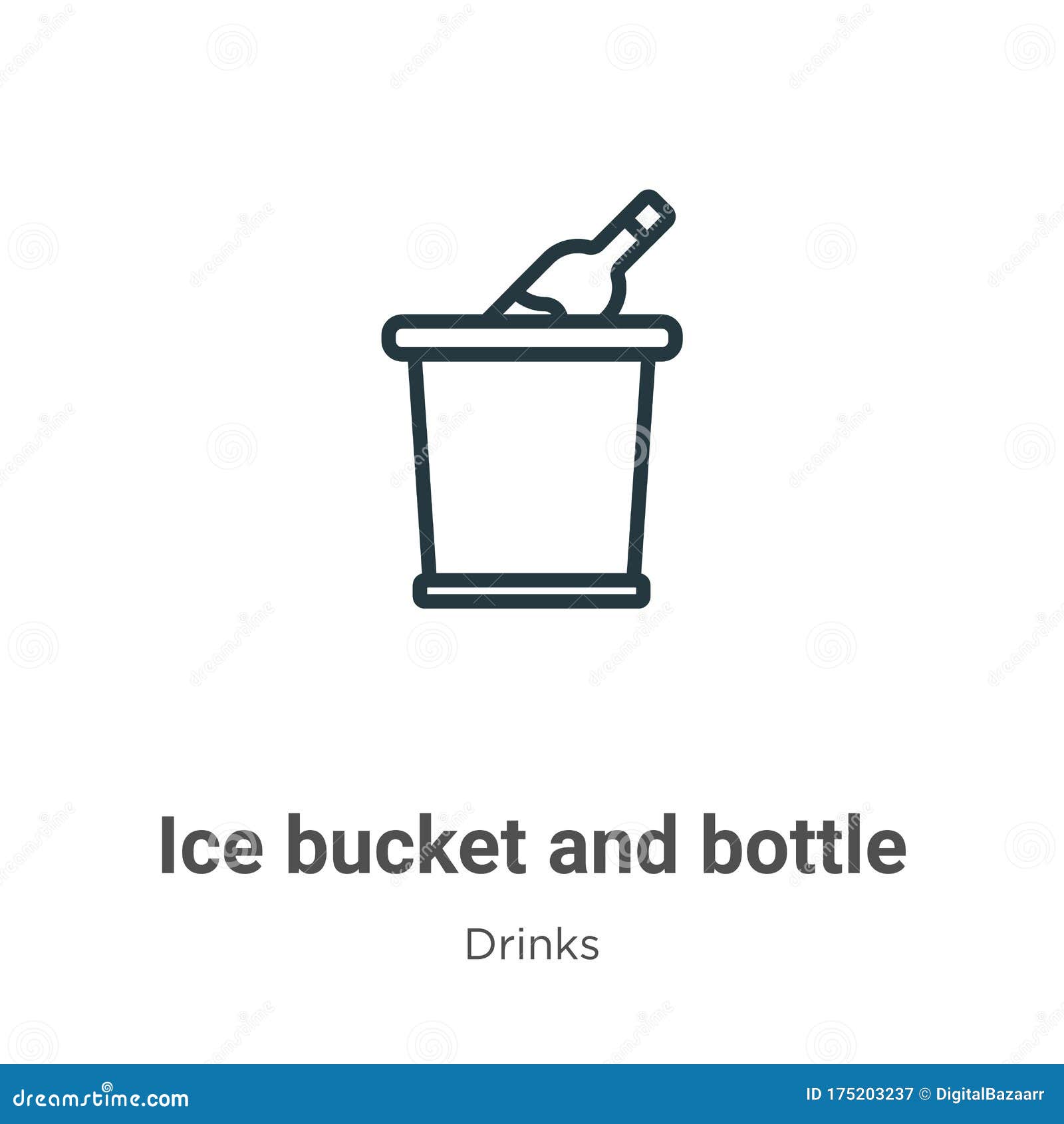 Ice Bucket and Bottle Outline Vector Icon. Thin Line Black Ice Bucket ...