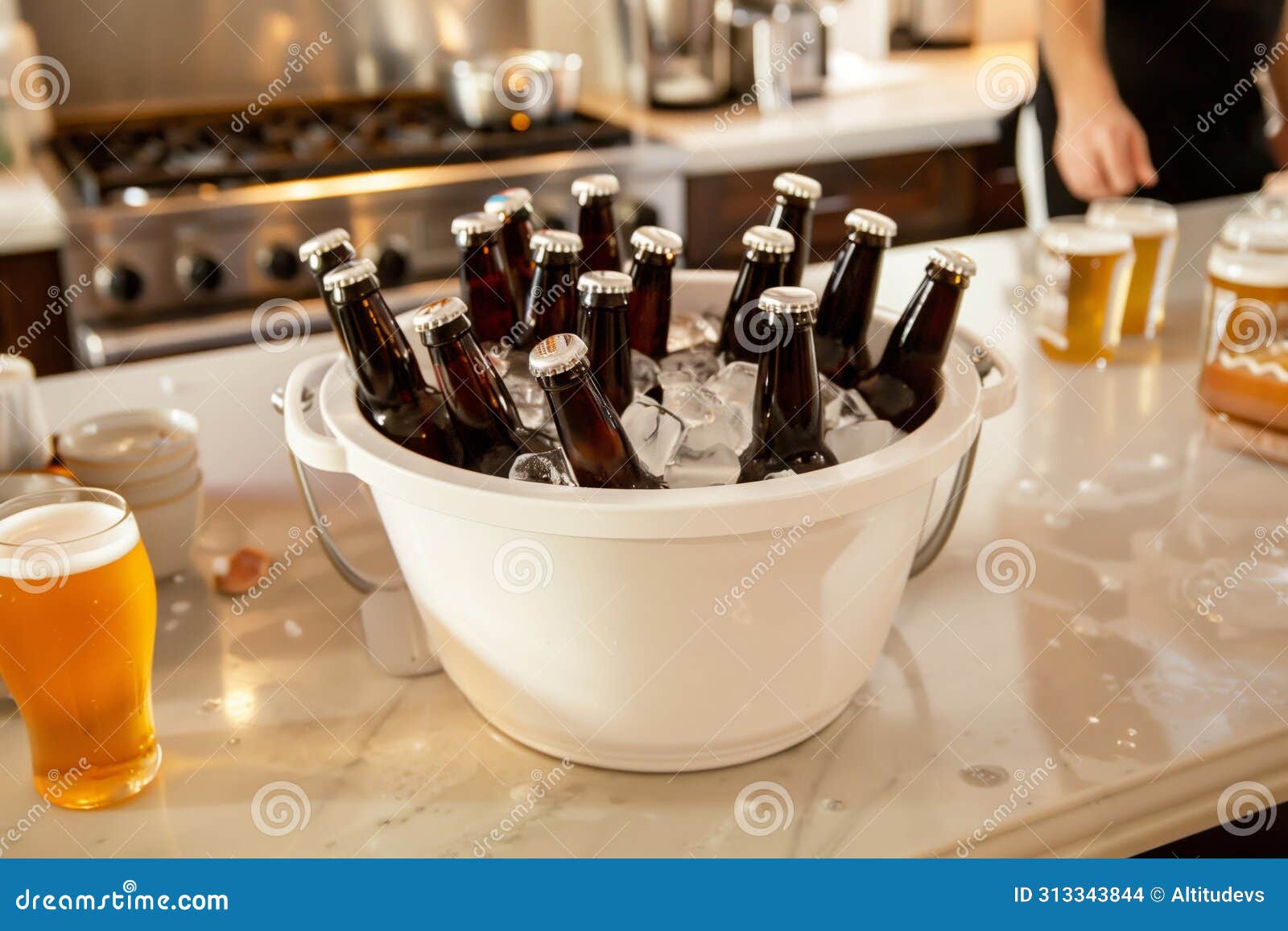 Ice Bucket Full of Beers on a Kitchen Island during a Cooking Class Stock Photo - Image of ...