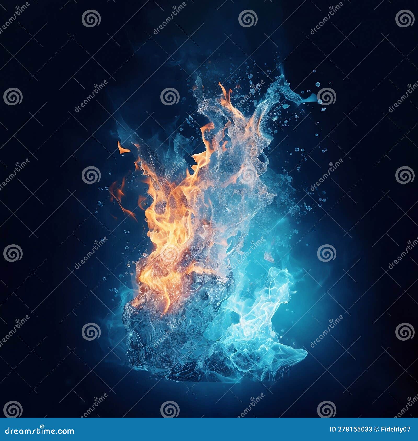 Ice Burning in Flame on Dark Blue Background. Abstract Art Stock ...