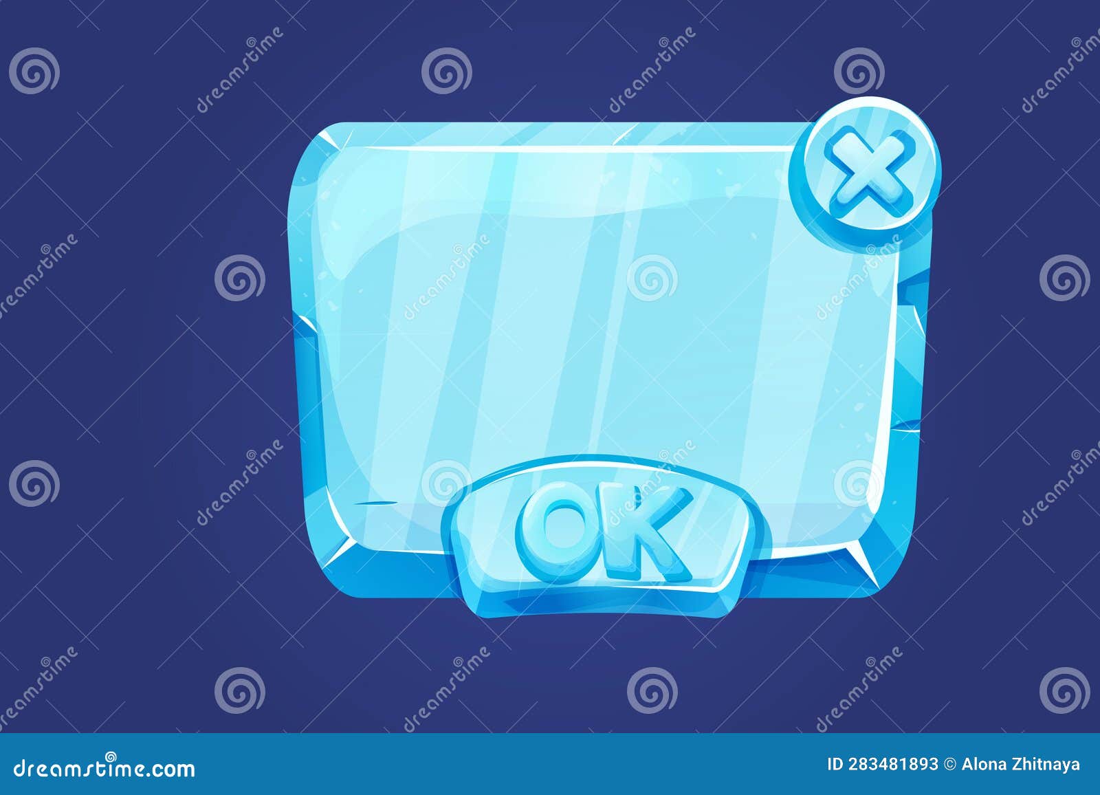 Ice Button, Frozen Frame, Level Menu In Cartoon Style Isolated On White Background. Glass Shiny ...