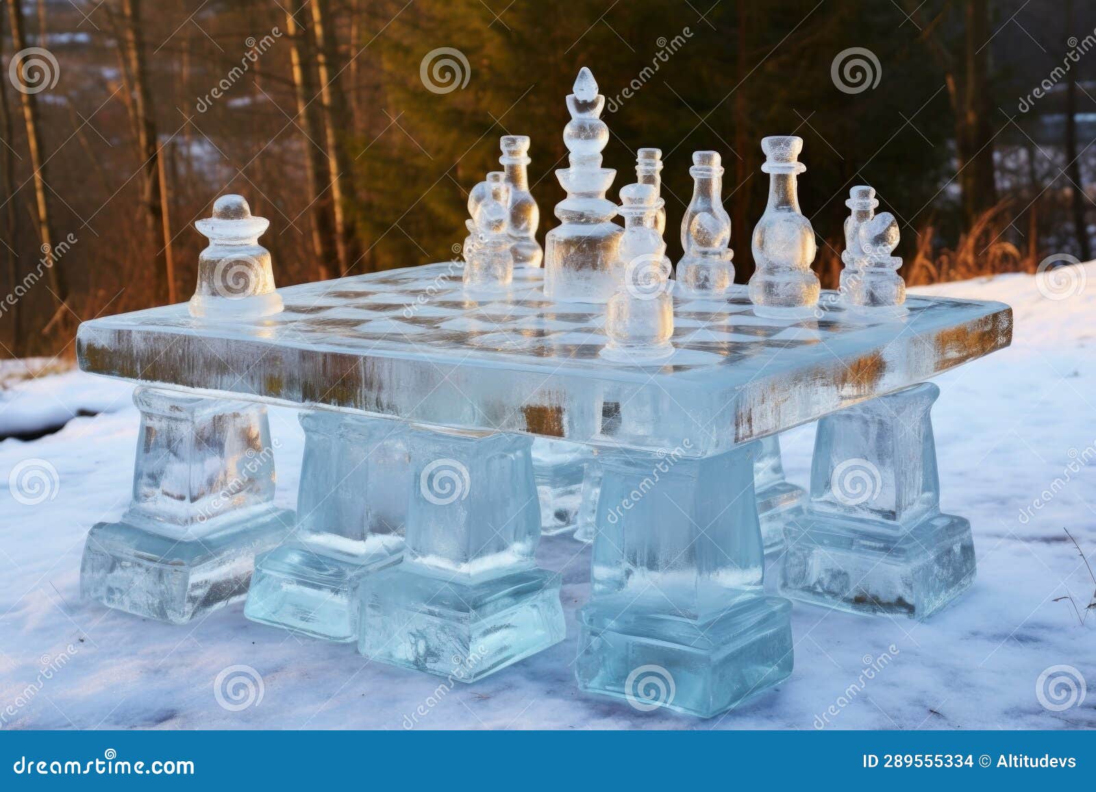 Ice Carved Chessboard and Pieces Stock Photo - Image of cold, blue ...