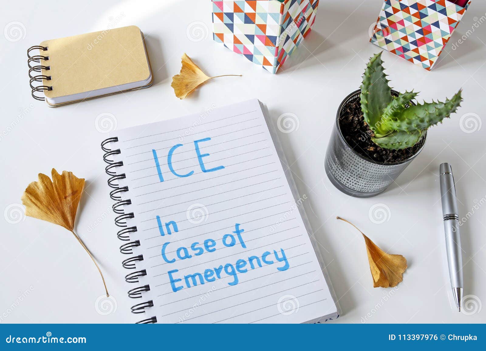 ICE in Case of Emergency Written in Notebook Stock Photo - Image of ...
