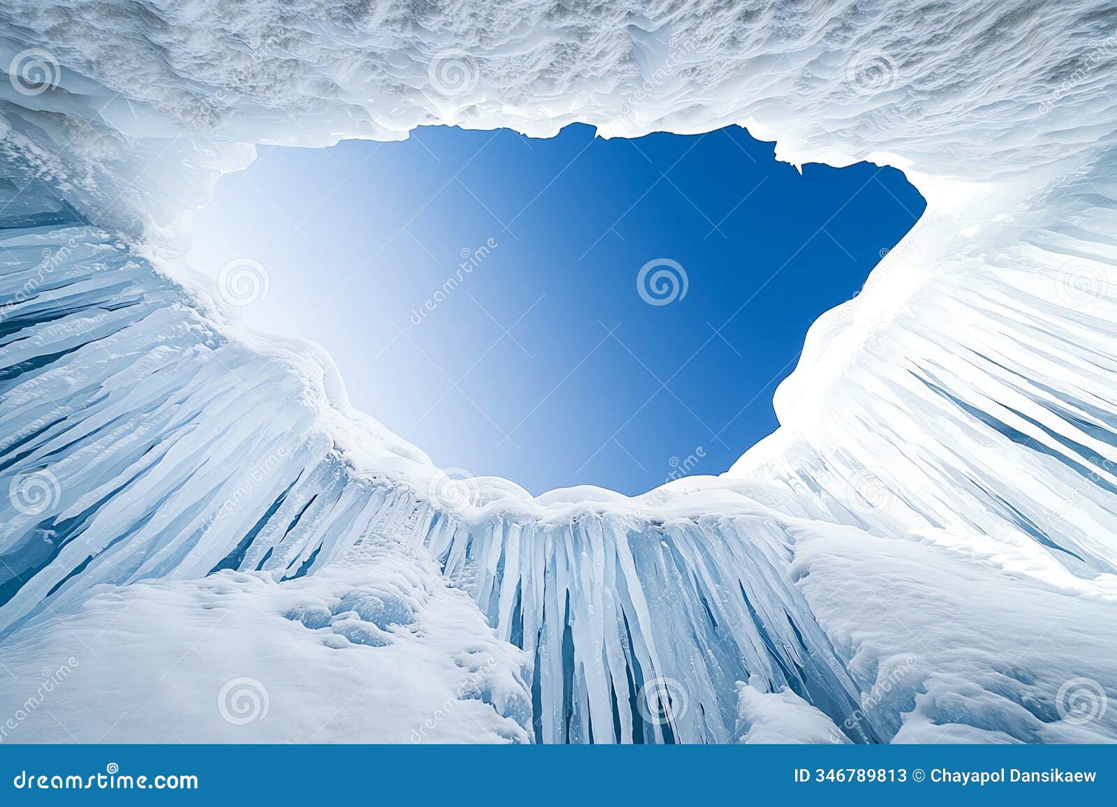 Ice Cave Ceiling with Clear Blue Sky View Stunning Natural Formation ...
