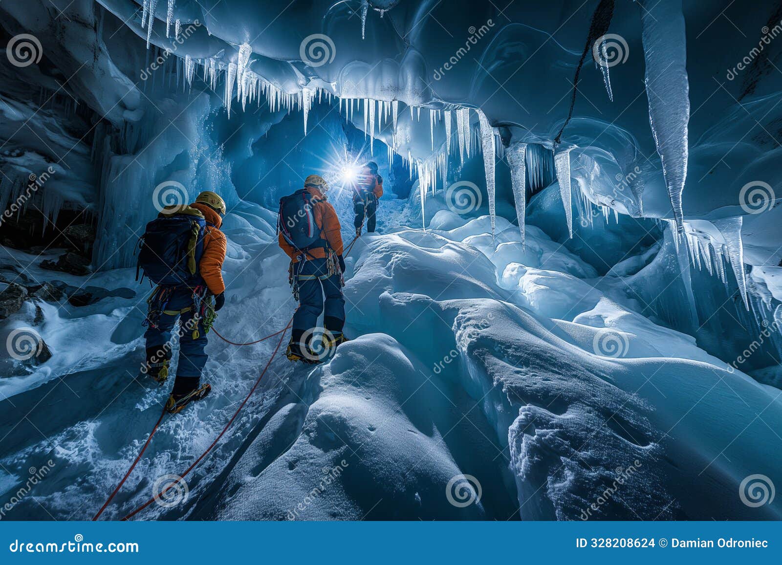 Ice Cave Explorers on an Adventurous Expedition Stock Illustration ...