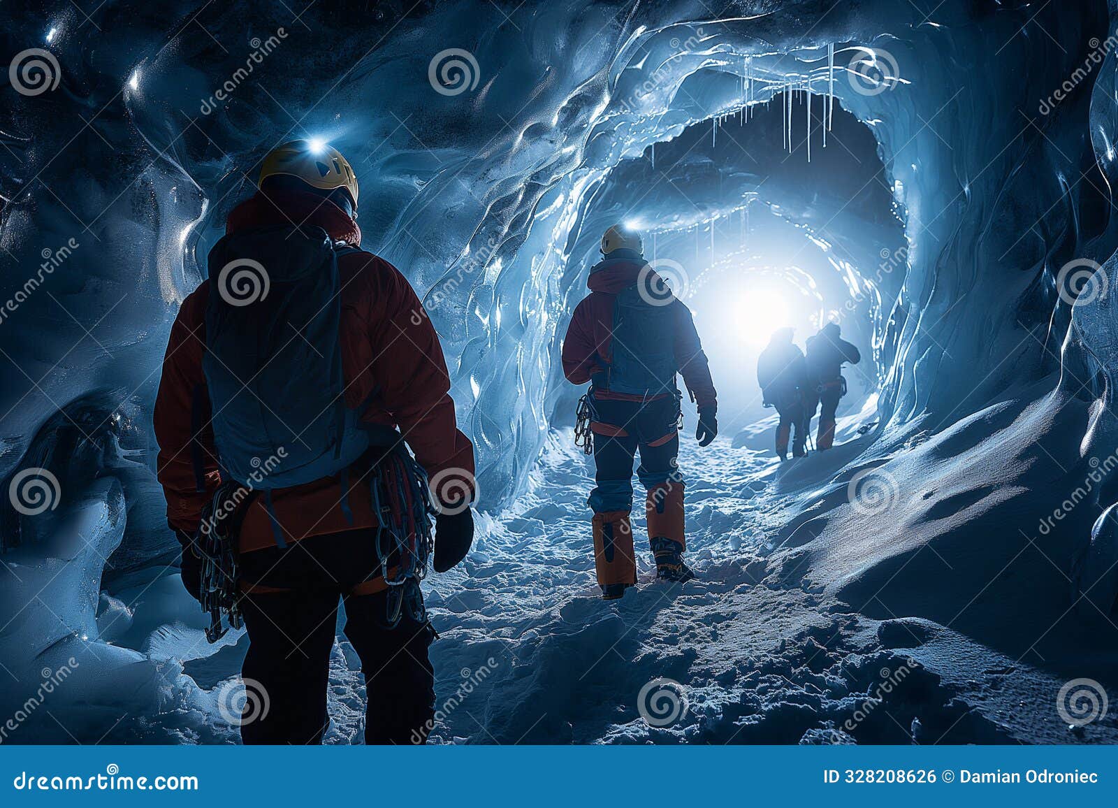 Ice Cave Explorers on an Adventurous Expedition Stock Illustration ...