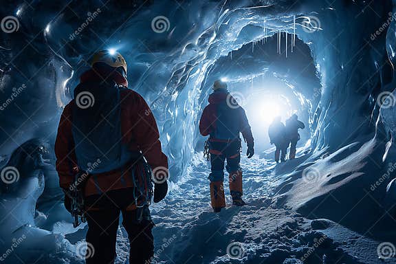 Ice Cave Explorers on an Adventurous Expedition Stock Illustration ...