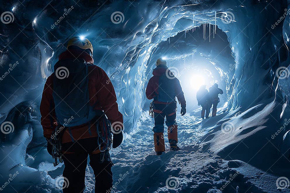 Ice Cave Explorers on an Adventurous Expedition Stock Illustration ...