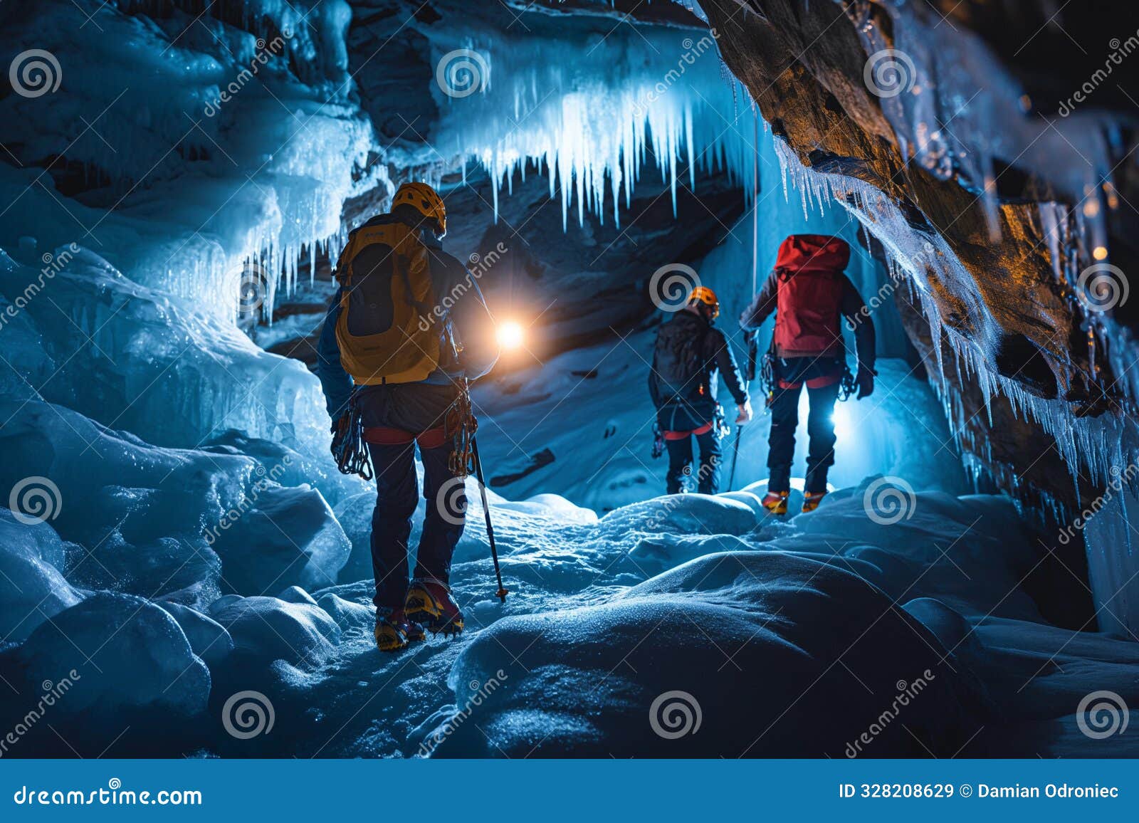 Ice Cave Explorers on an Adventurous Expedition Stock Illustration ...