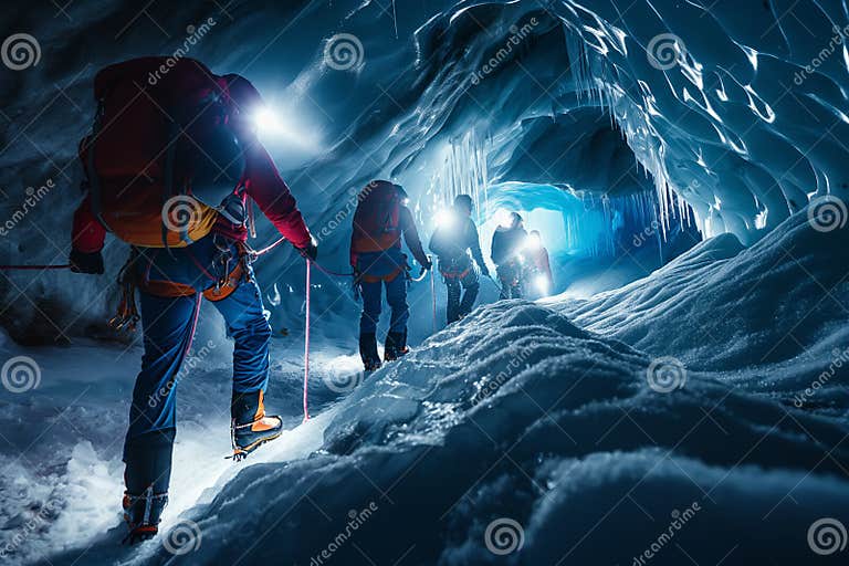 Ice Cave Explorers on an Adventurous Expedition Stock Illustration ...