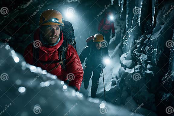 Ice Cave Explorers on an Adventurous Expedition Stock Illustration ...