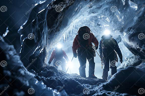Ice Cave Explorers on an Adventurous Expedition Stock Illustration ...