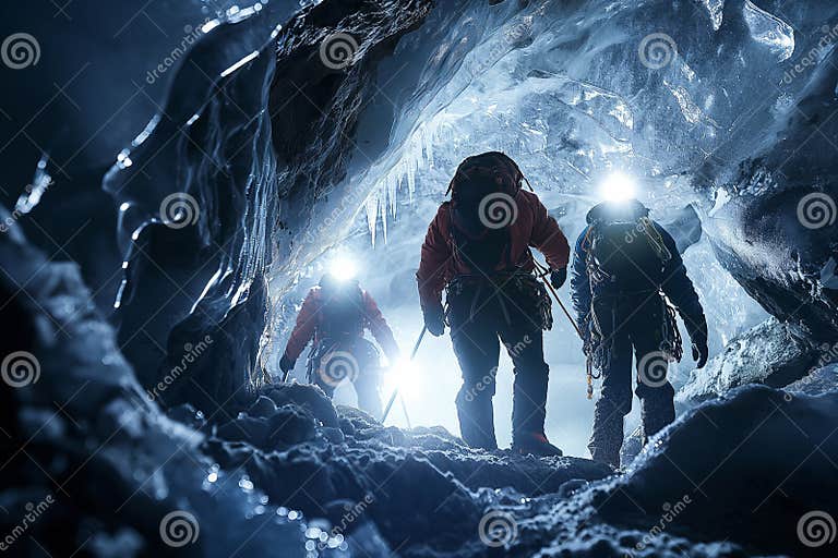 Ice Cave Explorers on an Adventurous Expedition Stock Illustration ...