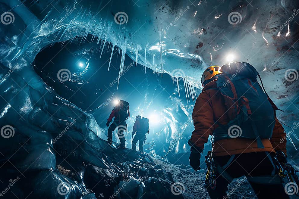 Ice Cave Explorers on an Adventurous Expedition Stock Illustration ...