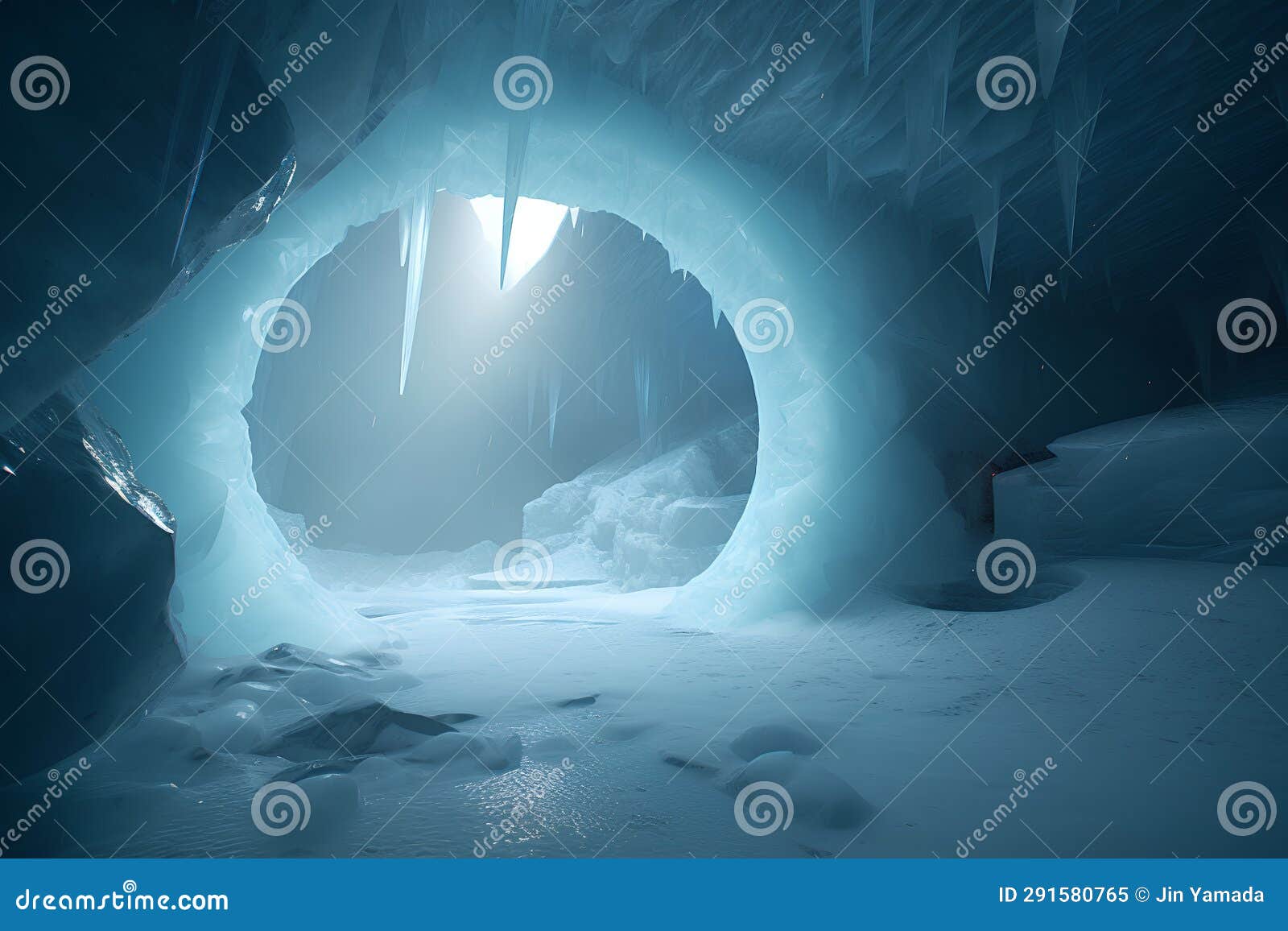 Ice Cave with Light Coming Out of the Hole. 3D Rendering Stock ...