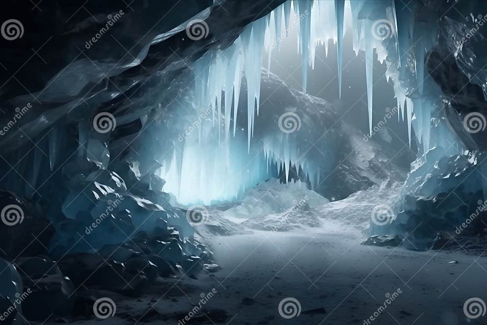 Ice Cave with Stalactites and Stalagmites in it Stock Illustration ...