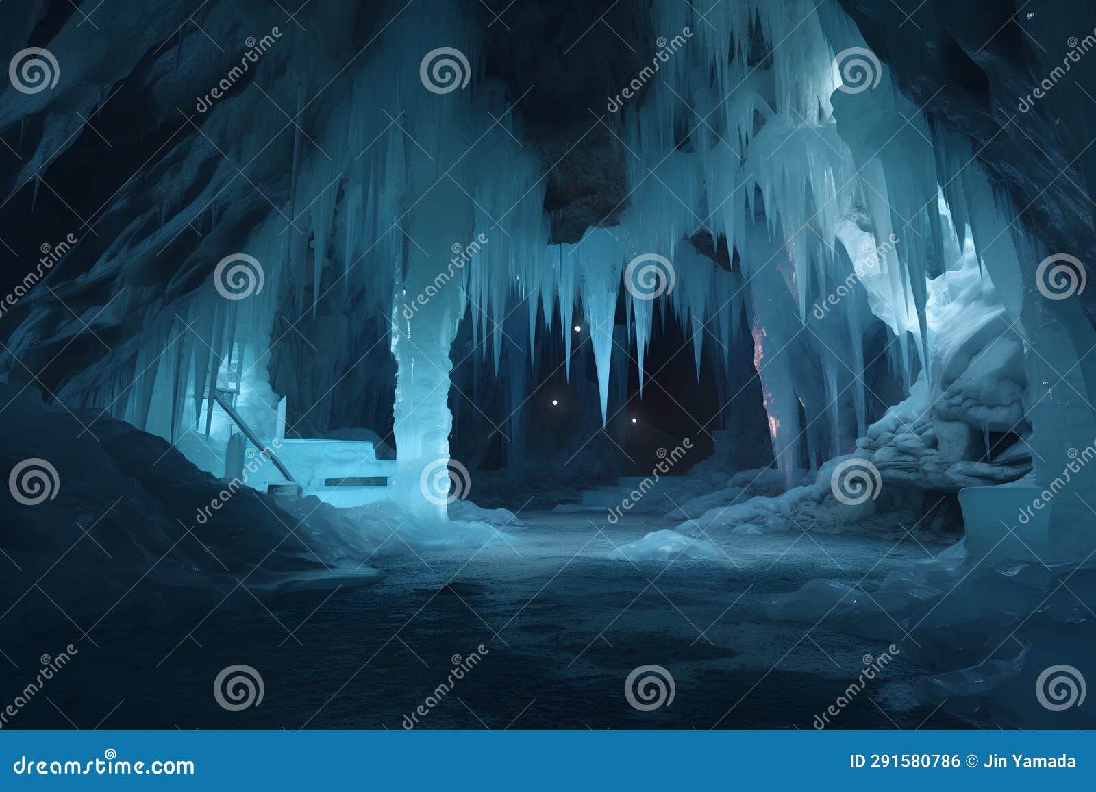 Ice Cave with Stalactites and Stalagmites in Blue Tone Stock ...