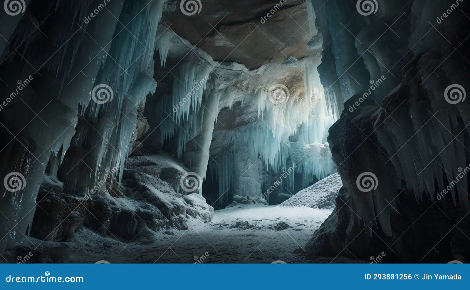 Ice Cave with Stalactites and Stalagmites in Winter Stock Illustration ...