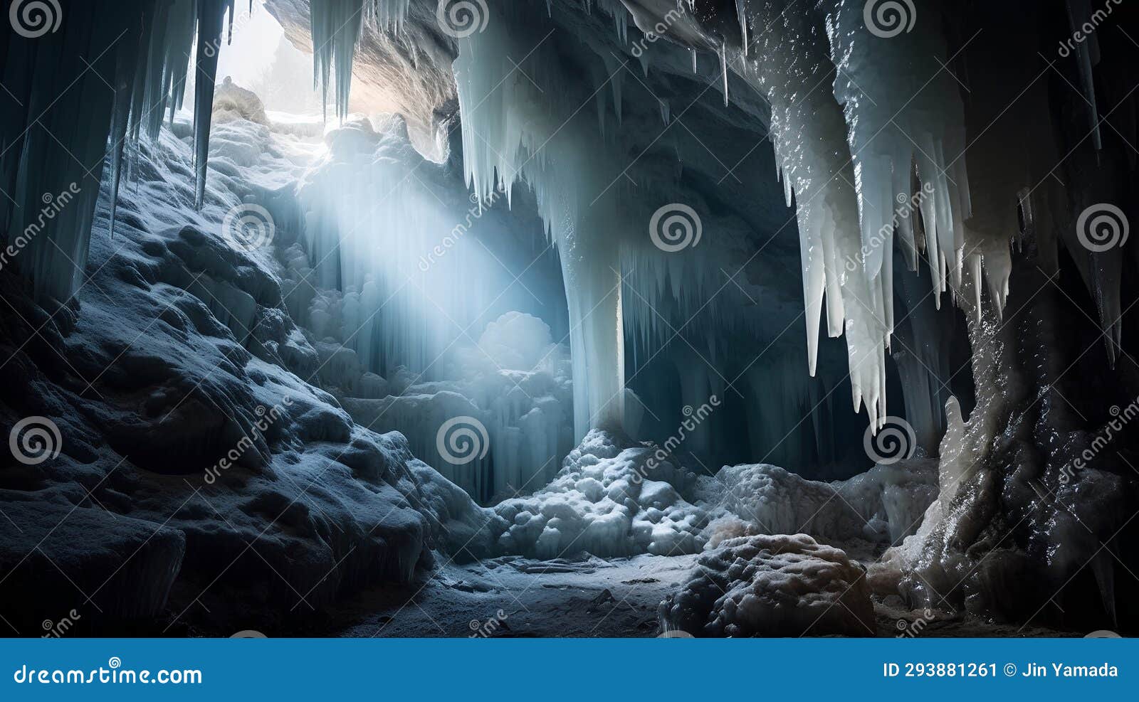 Ice Cave with Stalactites and Stalagmites in Winter Stock Illustration ...