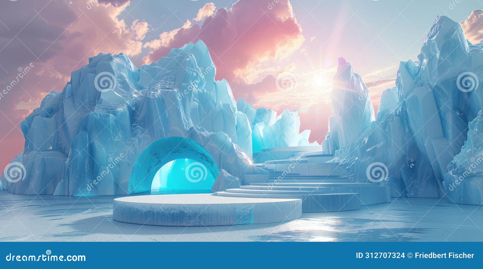 An Ice Cave with Steps Leading Up To it Stock Photo - Image of ...